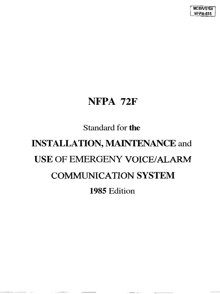 NFPA 72F Standard for Installation and Use of Emergency Voice Alarm ...