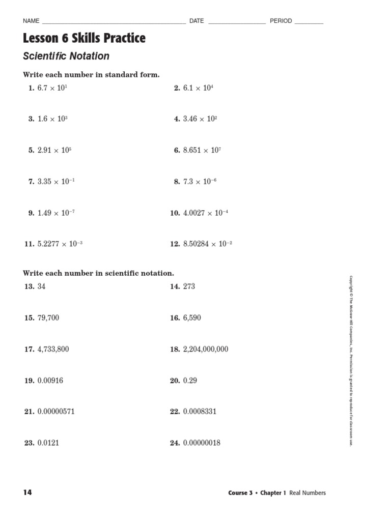 Lesson 6 Skills Practice: Scientifi C Notation | PDF