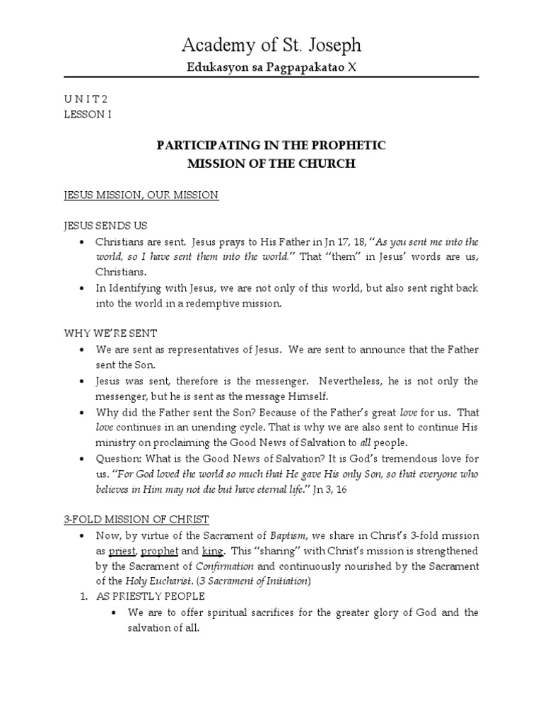 Participating in The Prophetic Mission of The Church | PDF