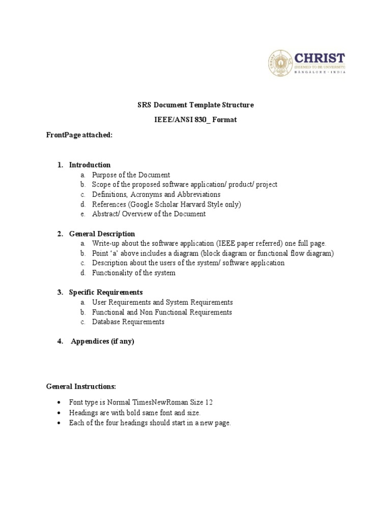Srs Document Template Structure Ieee/Ansi 830 - Format Frontpage ...