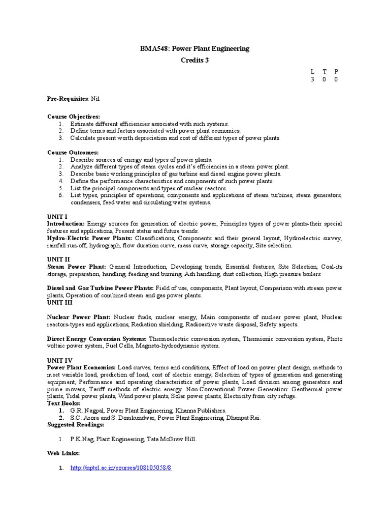 Syllabus of Power Plant Engineering | PDF | Power Station | Nuclear Power