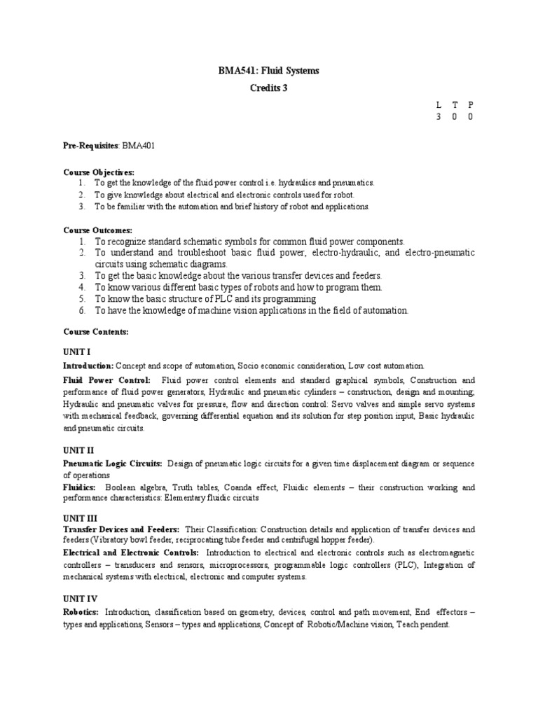 Fluid Systems Syllabus | PDF | Automation | Programmable Logic Controller