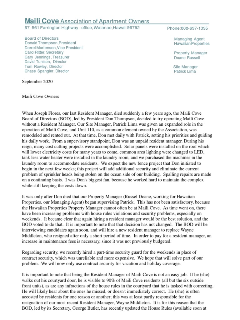 Maili Presidents Letter-092020 | PDF