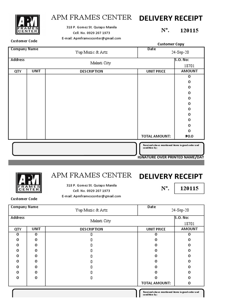 Apm Frames Center: Delivery Receipt | PDF