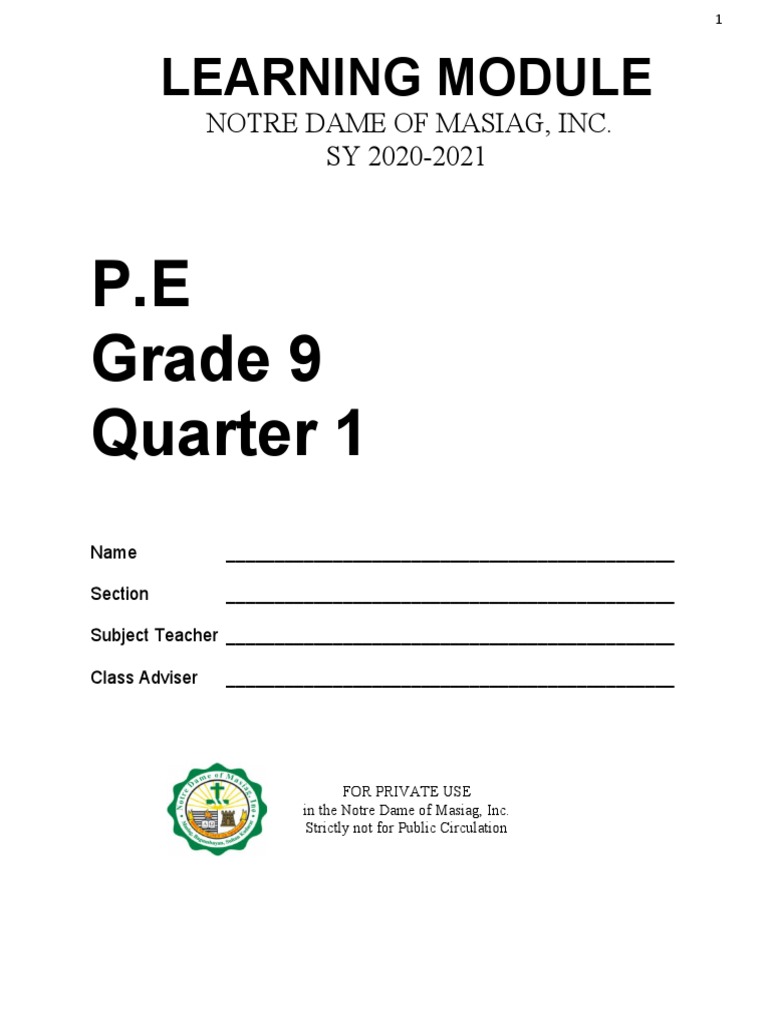 P.E Grade 9 Quarter 1: Learning Module | PDF | Body Mass Index | Weight ...