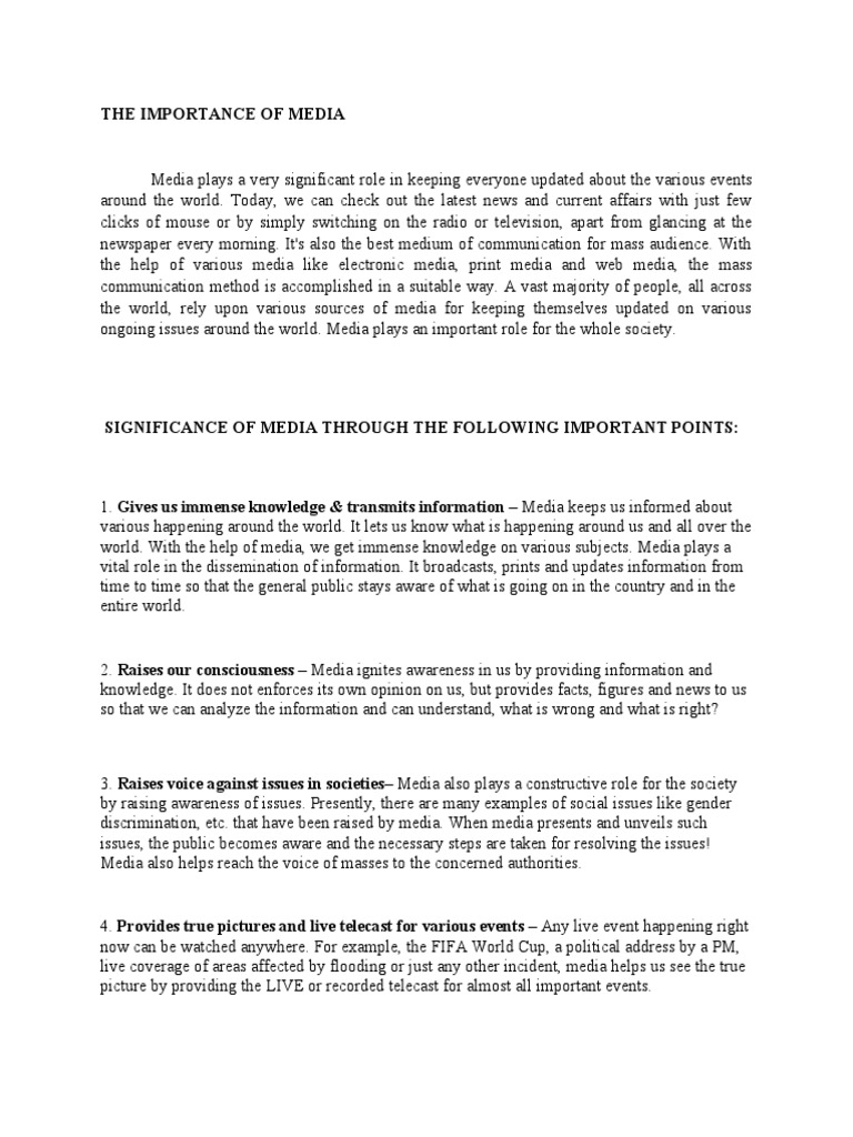 The Importance of Media | PDF | News | Mass Media