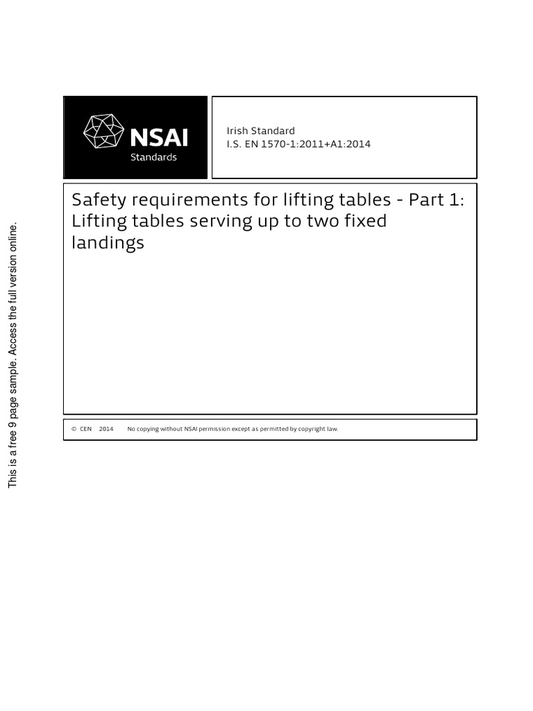 Safety Requirements For Lifting Tables - Part 1: Lifting Tables Serving ...