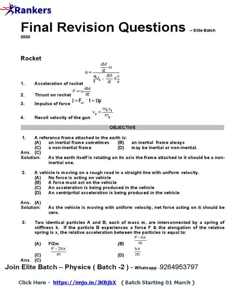 Final Revision Questions: Rocket | PDF | Tension (Physics) | Lift (Force)