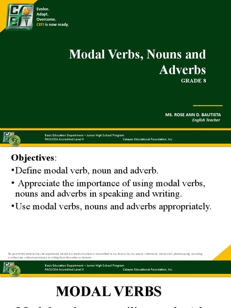 Modal Verbs, Nouns and Adverbs - Grade 8 | Download Free PDF | Adverb ...