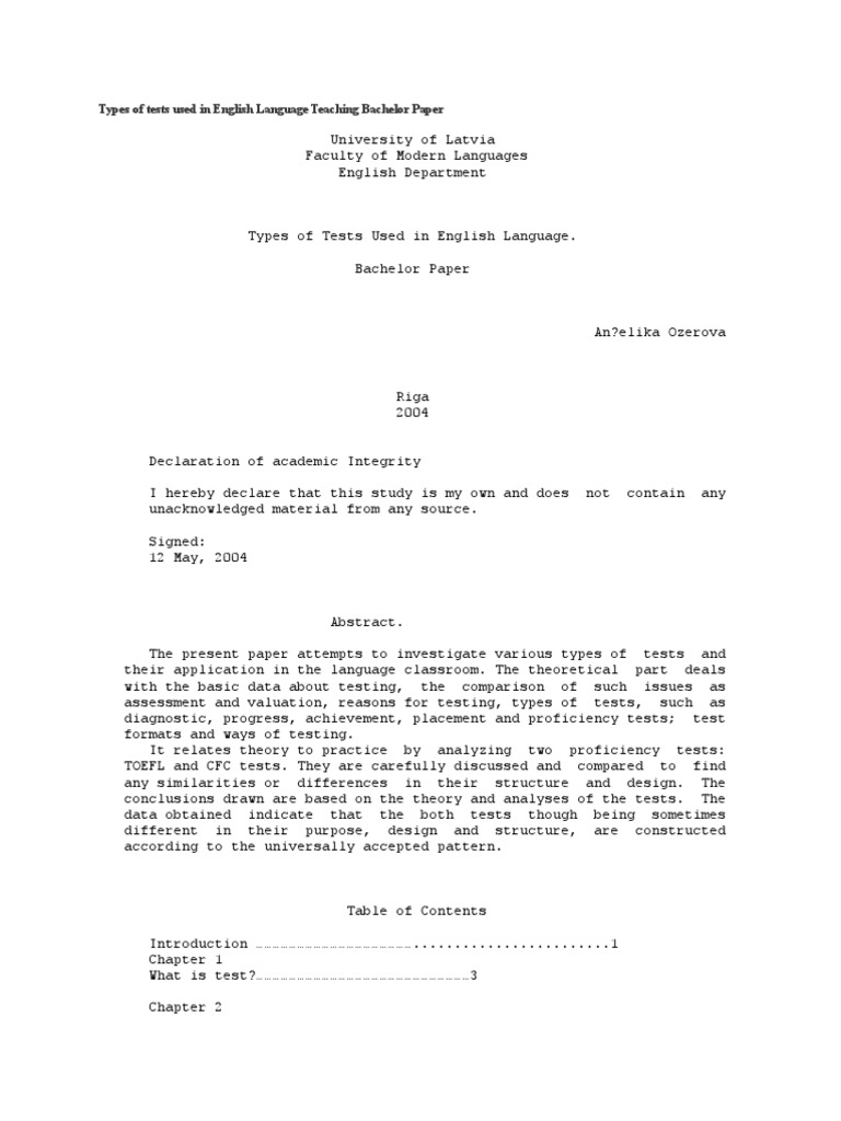 English Language Testing Types | PDF | Test (Assessment) | Teachers
