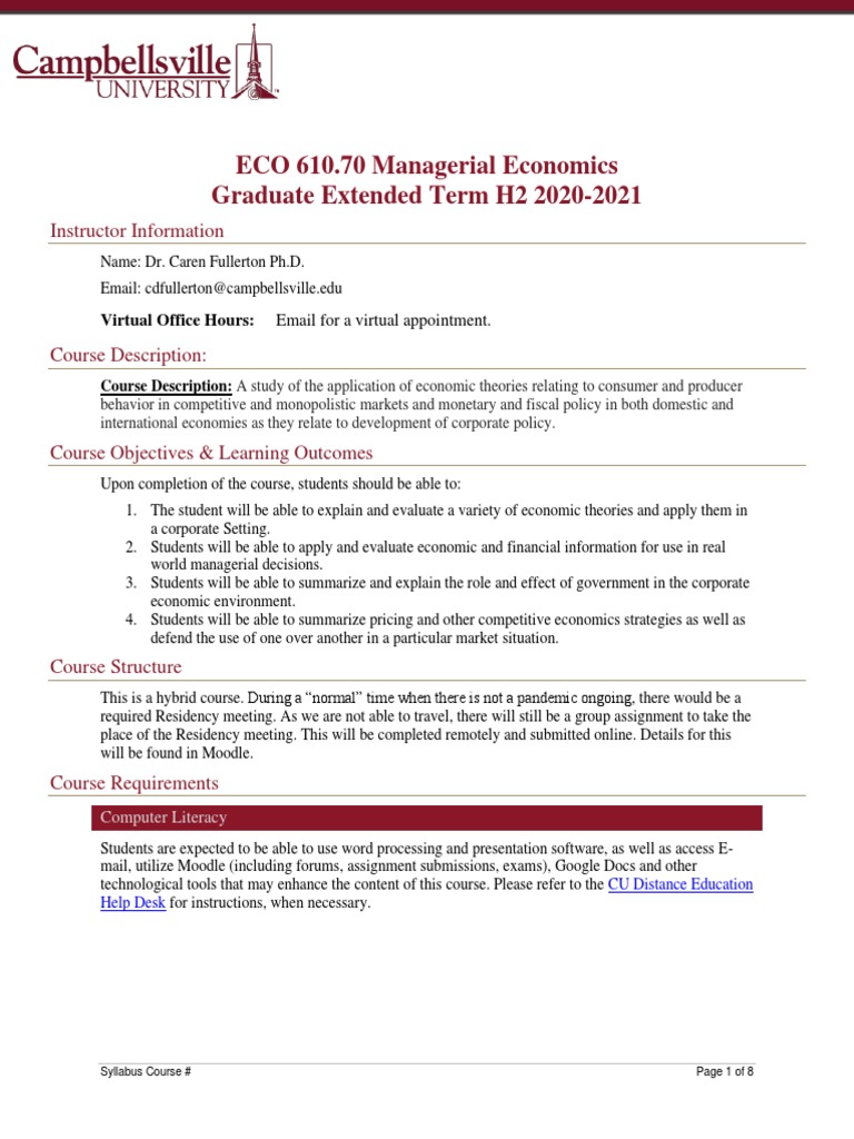 ECO 610 Managerial Economics Syllabus | PDF | Etiquette | Test (Assessment)