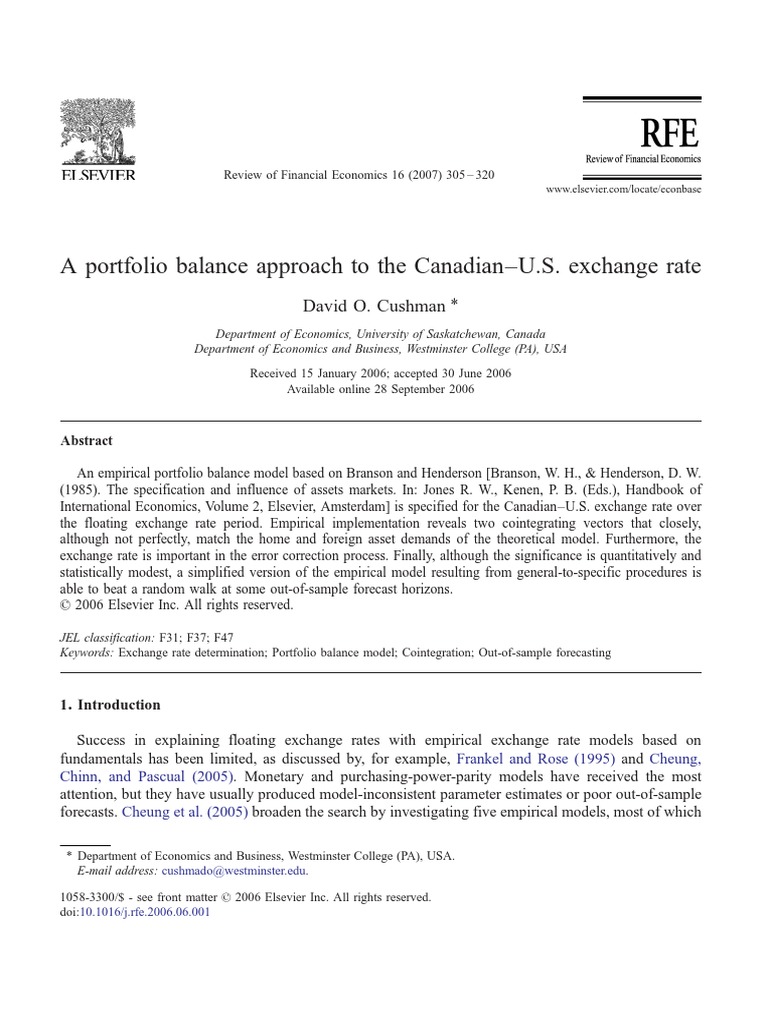 Cushman (2007) - A Portfolio Balance Approach To The CanadianU.S ...