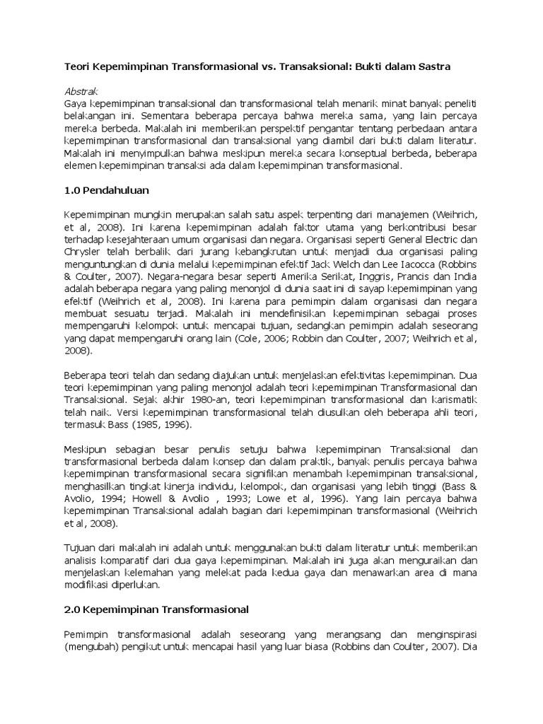 Perbandingan Kepemimpinan Transformasional dan Transaksional | PDF ...