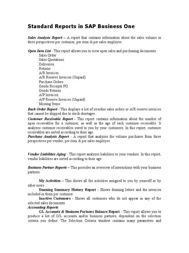 Standard Reports in SAP Business One (A) | PDF | Inventory | Business ...