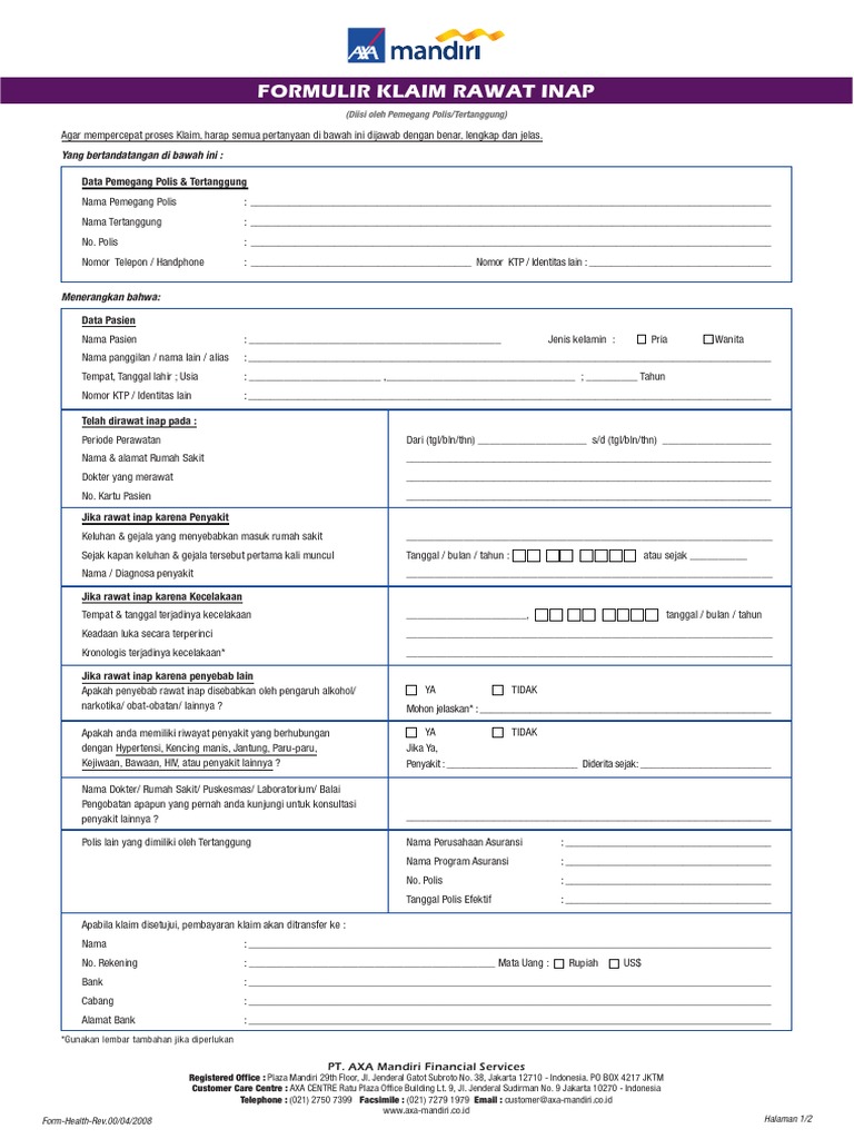 AMFS Form Klaim Rawatinap PDF | PDF