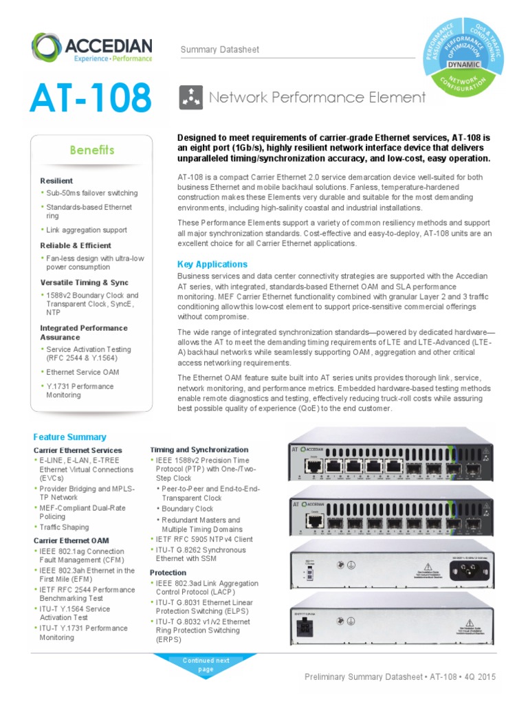Datasheet Accedian AT 108 Preliminary Datasheet 2015 4Q r2 PDF | PDF ...