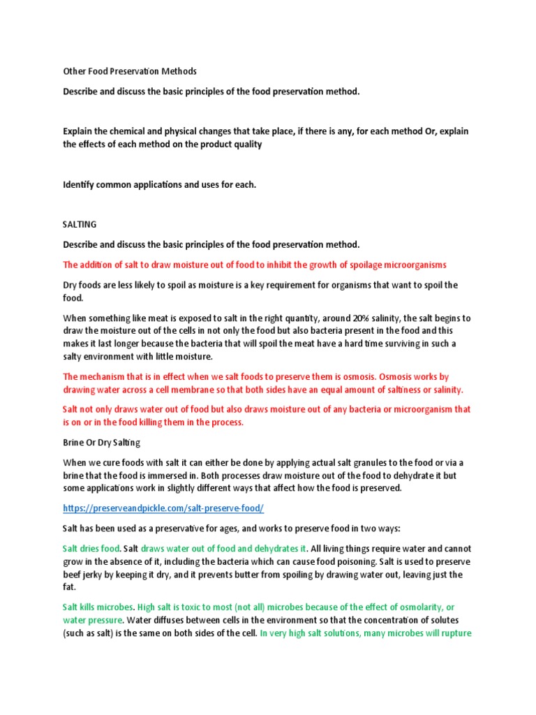 Other Food Preservation Methods | PDF | Curing (Food Preservation ...