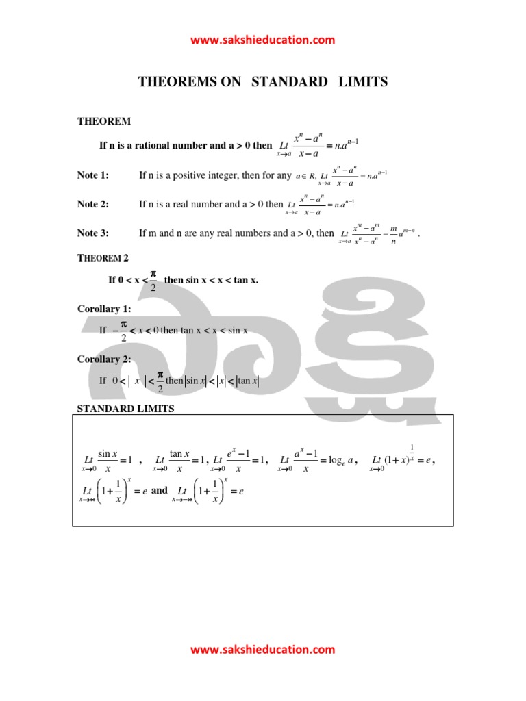 Theorems On Standard Limits: Theorem If N Is A Rational Number and A 0 Then | PDF | Real ...