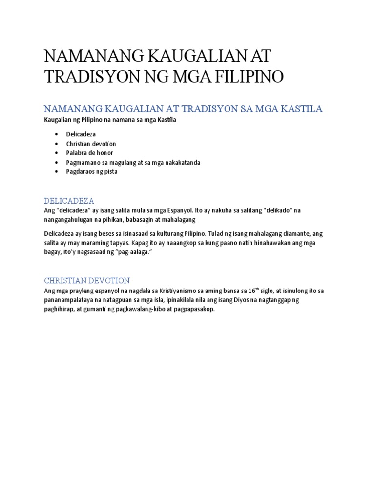 Mga Nakasanayang Kaugalian At Tradisyon Ng Mga Pilipino Pdf 41 Off