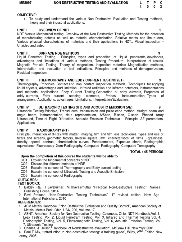 NDT Syallbus Anna University PDF | PDF | Nondestructive Testing ...