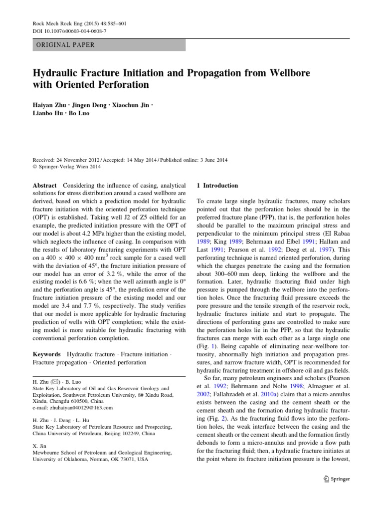 Hydraulic Fracture Initiation and Propagation From Wellbore With Oriented Perforation | PDF ...