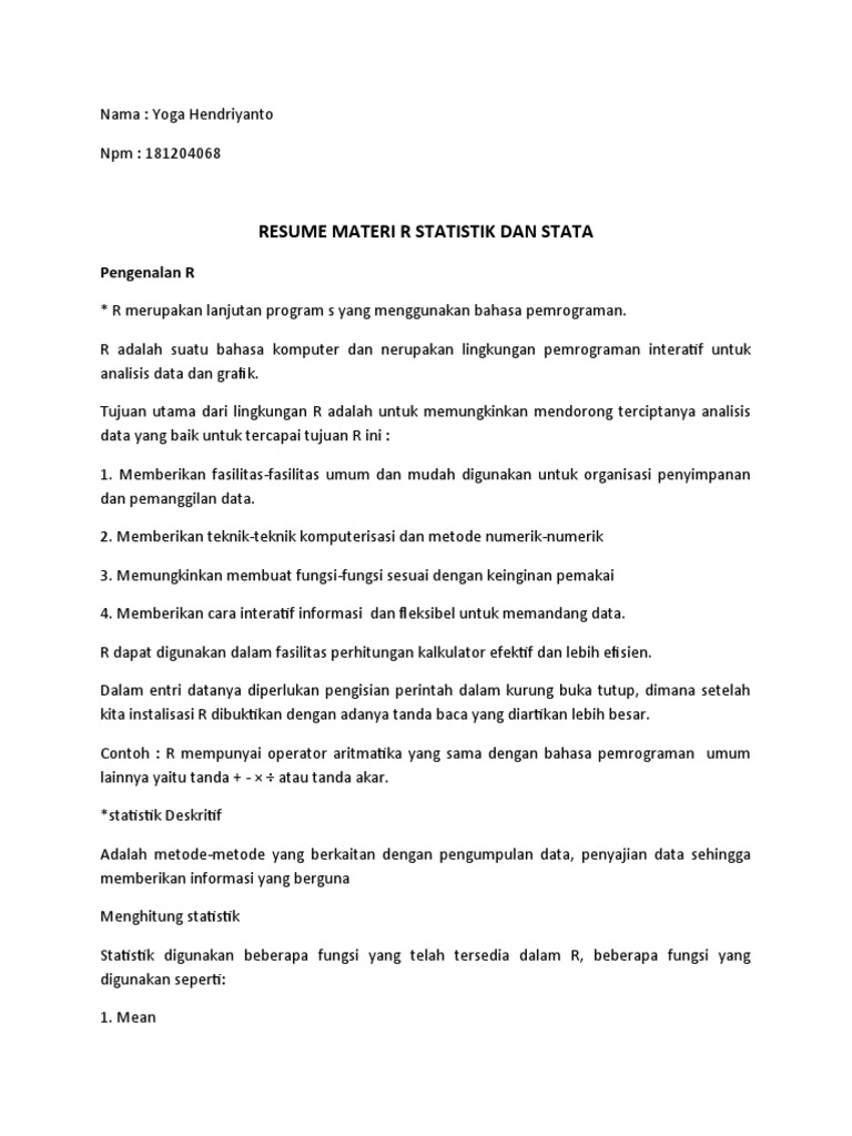 Resume R Statistik Dan STATA | PDF