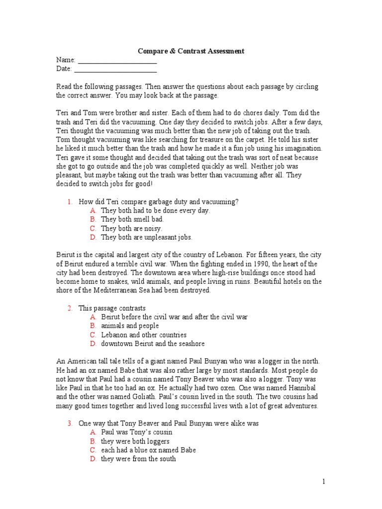 Compare & Contrast Assessment: 1. A. B. C. D | PDF | Tornadoes ...