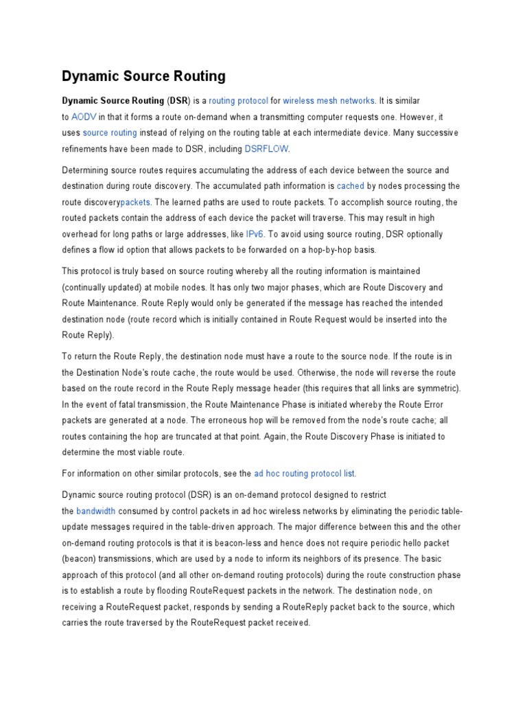Dynamic Source Routing | Download Free PDF | Routing | Networking Standards