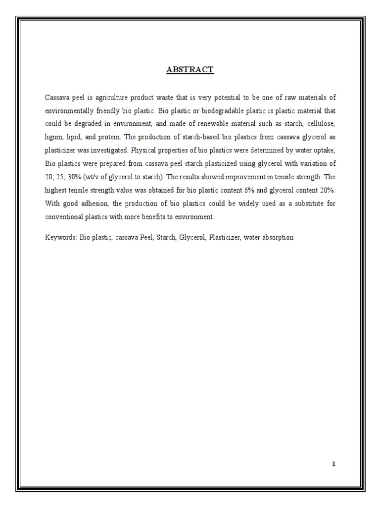 Bioplastic Sample Project PDF | PDF | Starch | Biodegradation