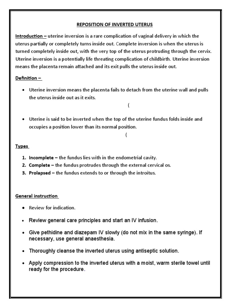 Reposition of Inverted Uterus | PDF | Uterus | Childbirth