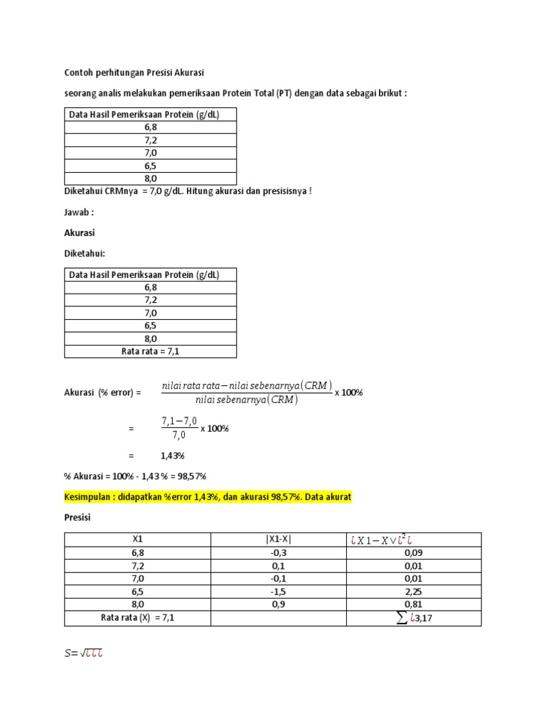 Perhitungan Akurasi dan Presisi Data | PDF