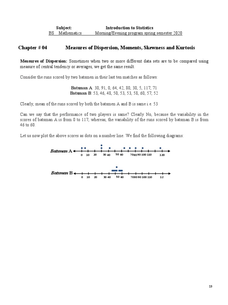 Chapter # 04 Measures of Dispersion, Moments, Skewness and Kurtosis | PDF | Statistical ...