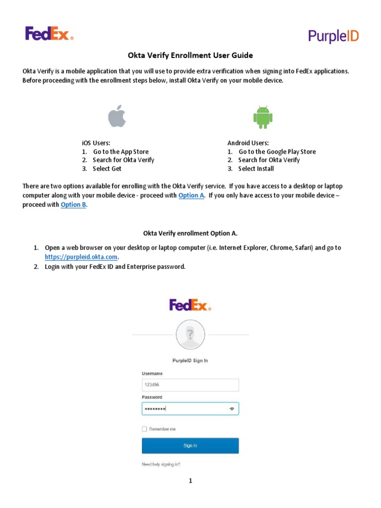 Okta Verify Enrollment User Guide Option A Option B Pdf Ios