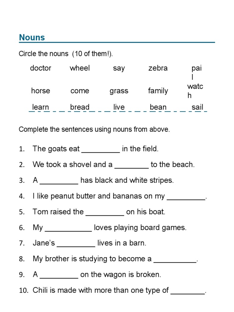 Nouns: Circle The Nouns (10 of Them!) | PDF | Foods