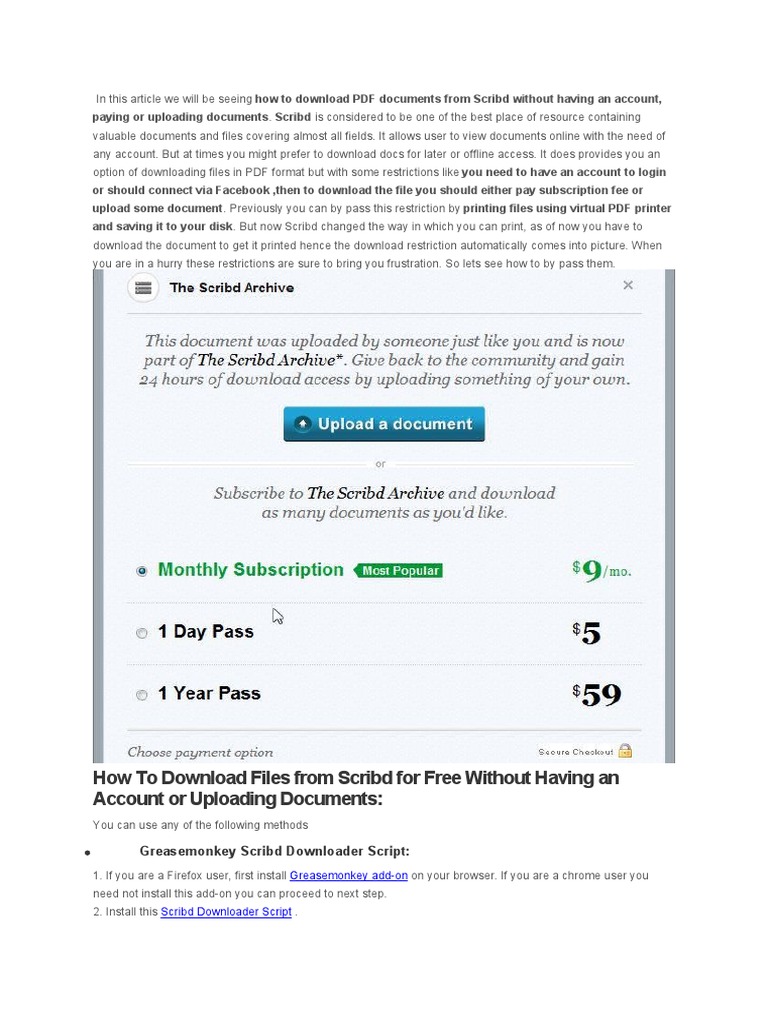 How To Download Files From Scribd For Free Without Having An Account or Uploading Documents ...