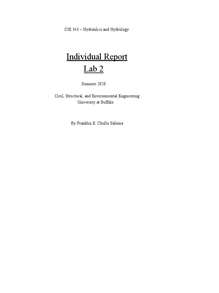 Individual Report Lab 2: CIE 343 - Hydraulics and Hydrology | PDF ...