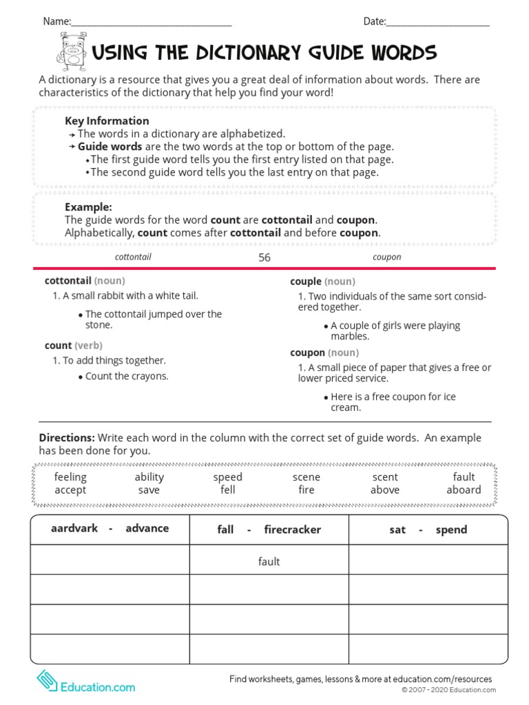 Using The Dictionary Guide Words: (Noun) (Noun) | PDF | Human ...