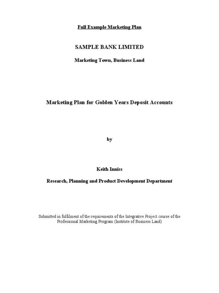 Sample Bank Limited: Full Example Marketing Plan | Download Free PDF ...