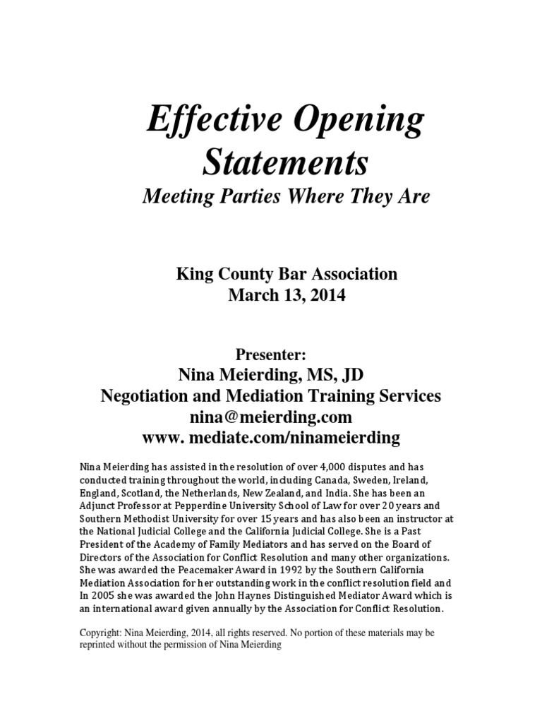 Effective Opening Statements: Meeting Parties Where They Are | PDF ...