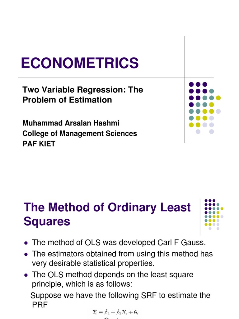 Econometrics: Two Variable Regression: The Problem of Estimation | Download Free PDF | Ordinary ...