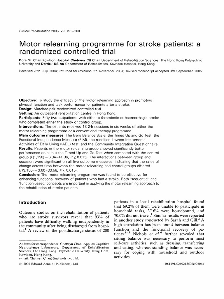 Motor Relearning Stroke Patients: Randomized Controlled Trial | PDF ...