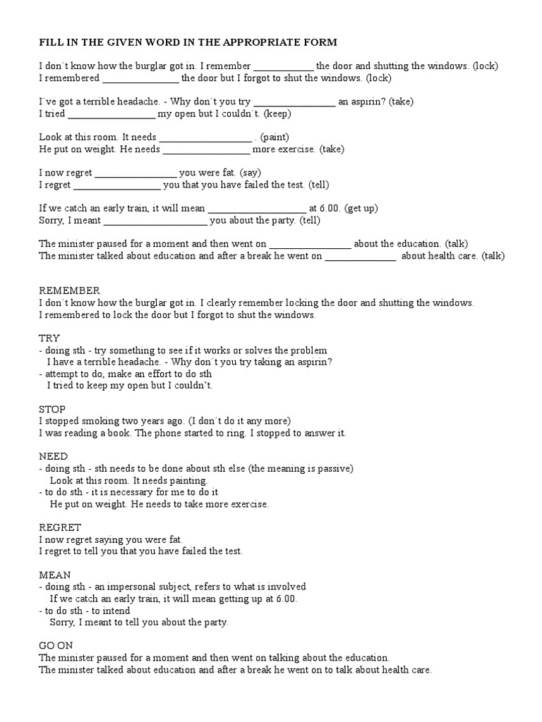 Fill in The Given Word in The Appropriate Form | PDF