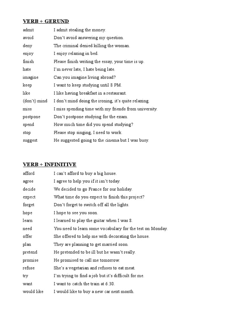 Verb Patterns - List of Verbs | PDF
