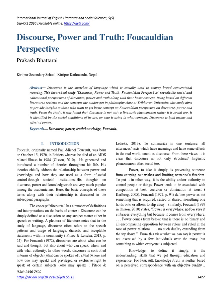 Discourse, Power and Truth: Foucauldian Perspective | PDF | Discourse ...