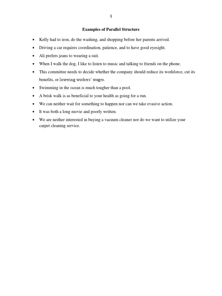 Examples of Parallel Structure PDF | PDF