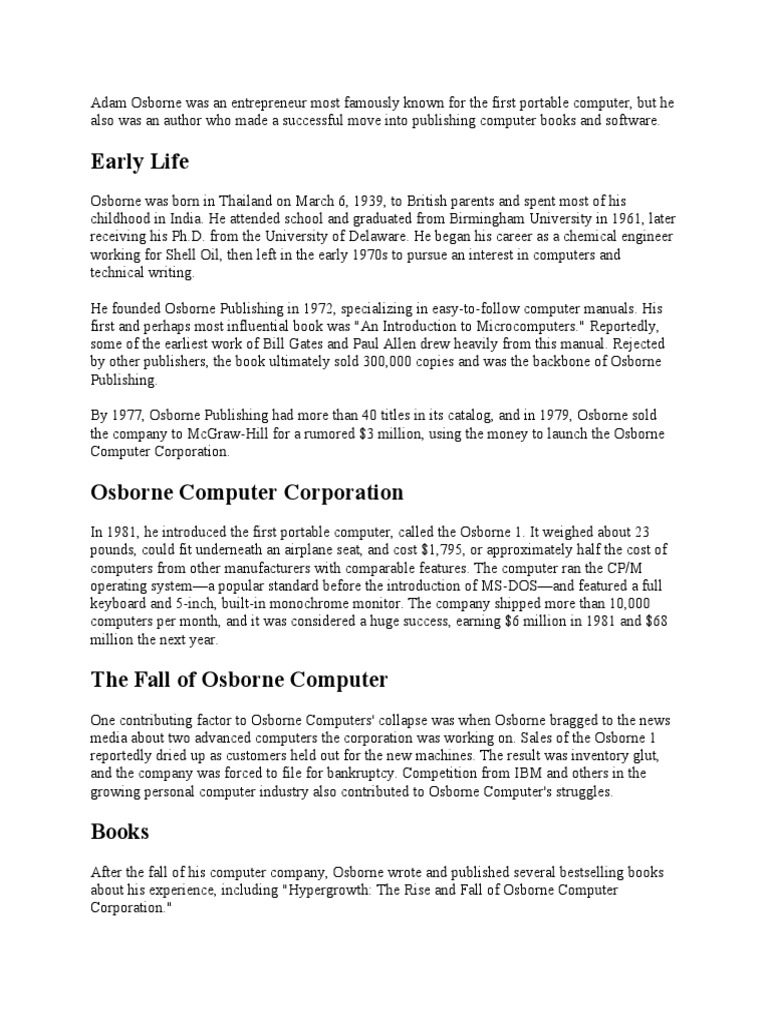 Adam Osborne: The Rise and Fall of the Pioneering Entrepreneur who ...