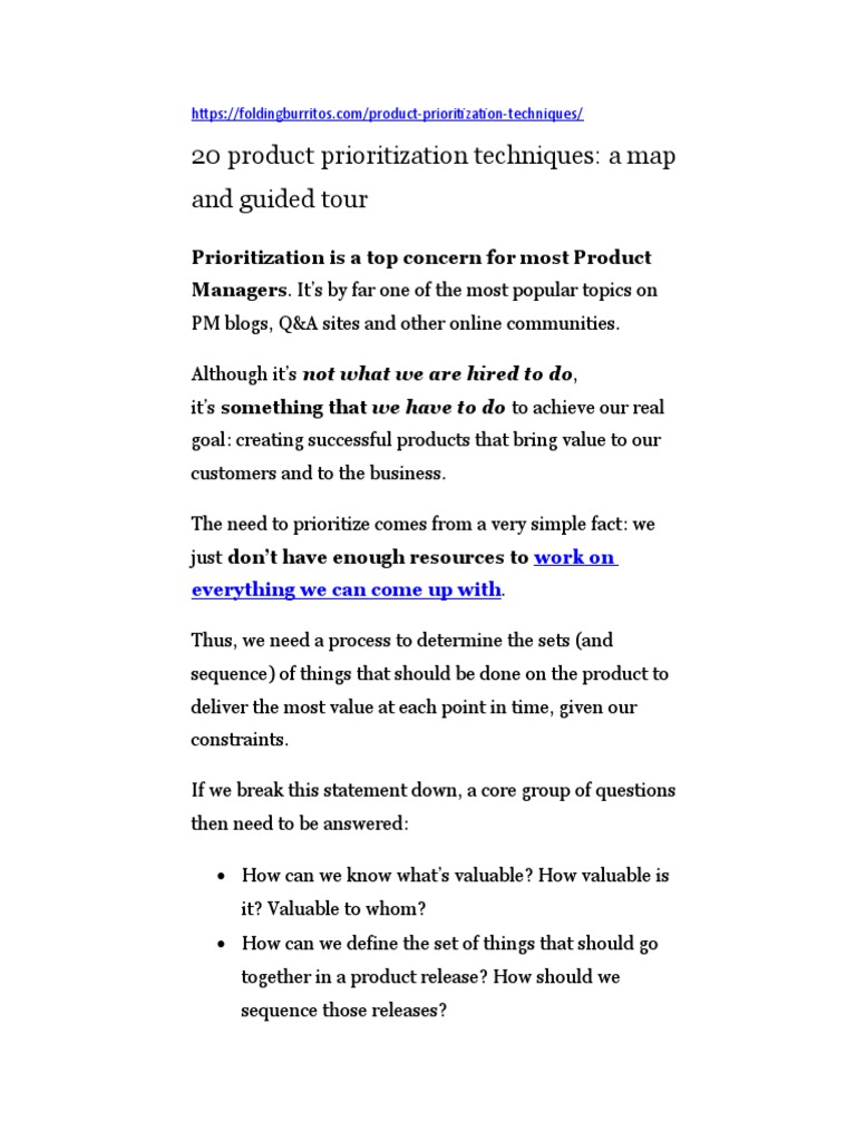 20 Product Prioritization Techniques - A Map and Guided Tour ...