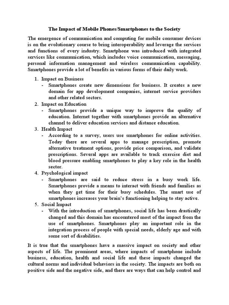 The Impact of Mobile Phones/Smartphones To The Society | PDF ...