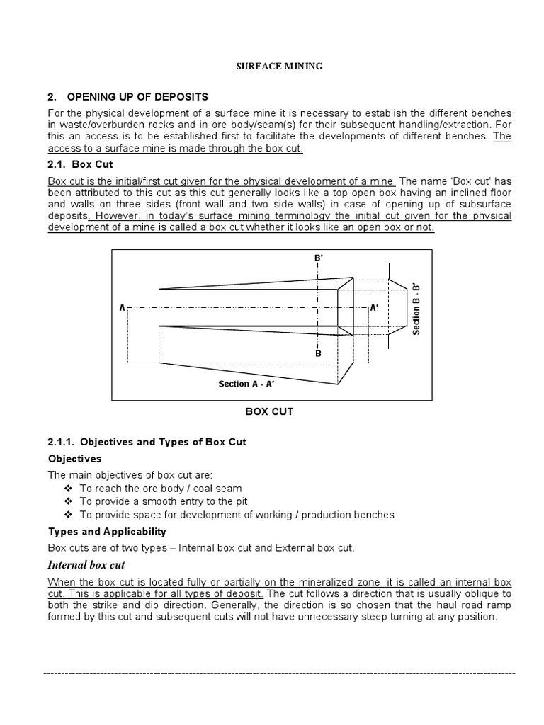 Surface Mining: Internal Box Cut | PDF | Surface Mining | Mining