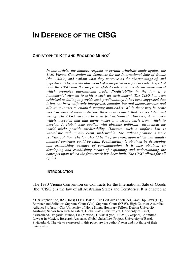 In Defence of Cisg | PDF | Precedent | Uniform Commercial Code